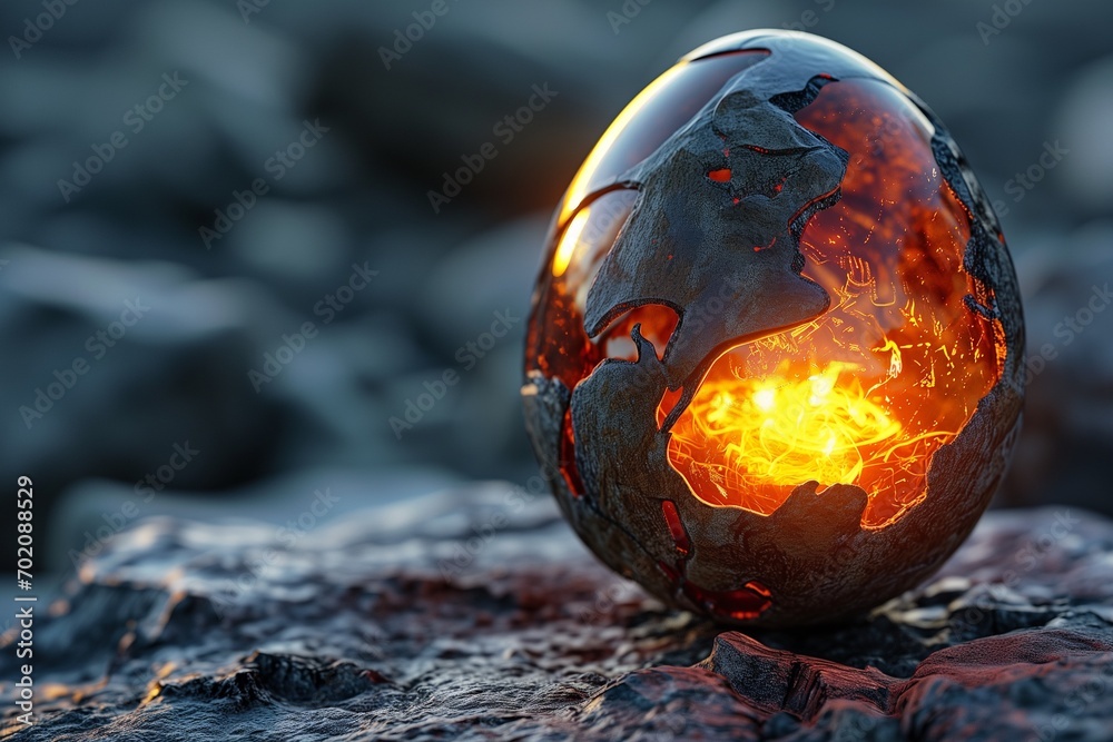 Fire egg of Fantasy dragon. Monster yellow egg. Lava. 3D Illustration ...
