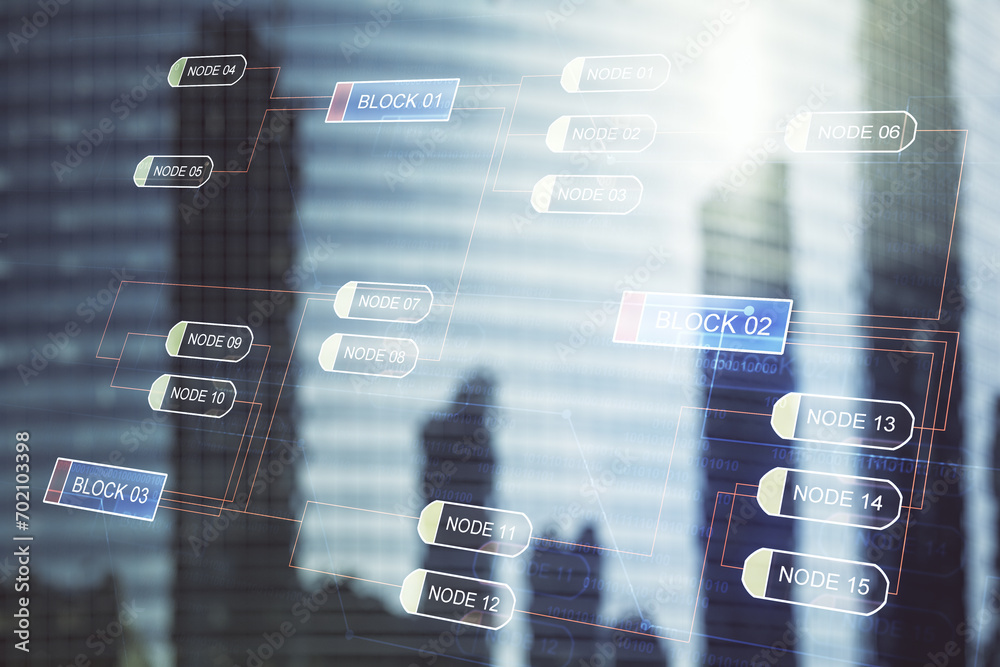 Abstract virtual coding illustration on modern architecture background ...