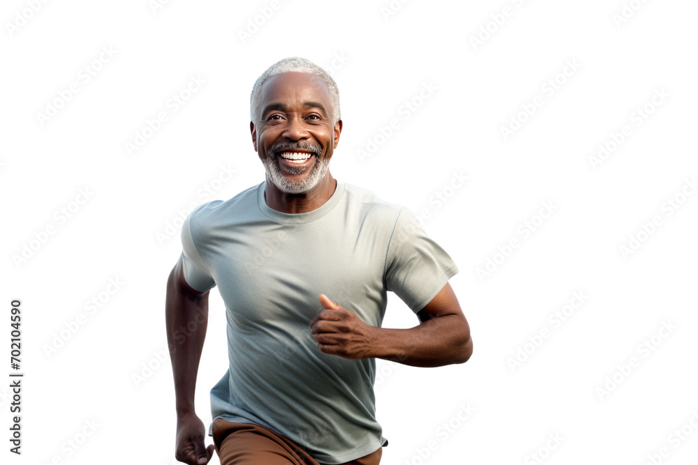 Happy black man running and exercising, smiling. isolated on ...