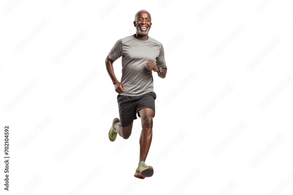 Happy black man running and exercising, smiling. isolated on ...