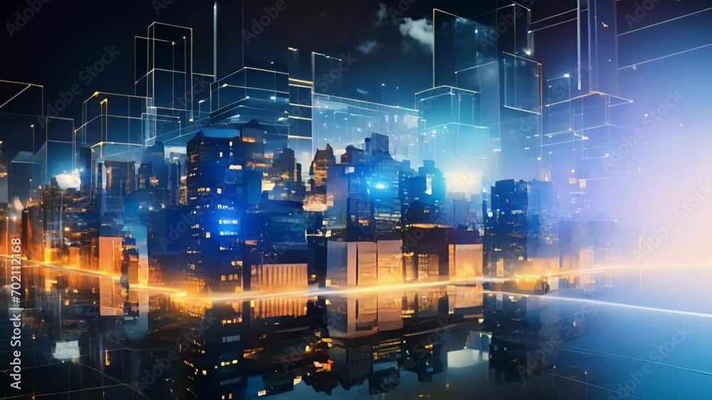 Vidéo Stock A virtual cityscape with skyscrapers made of data towers ...