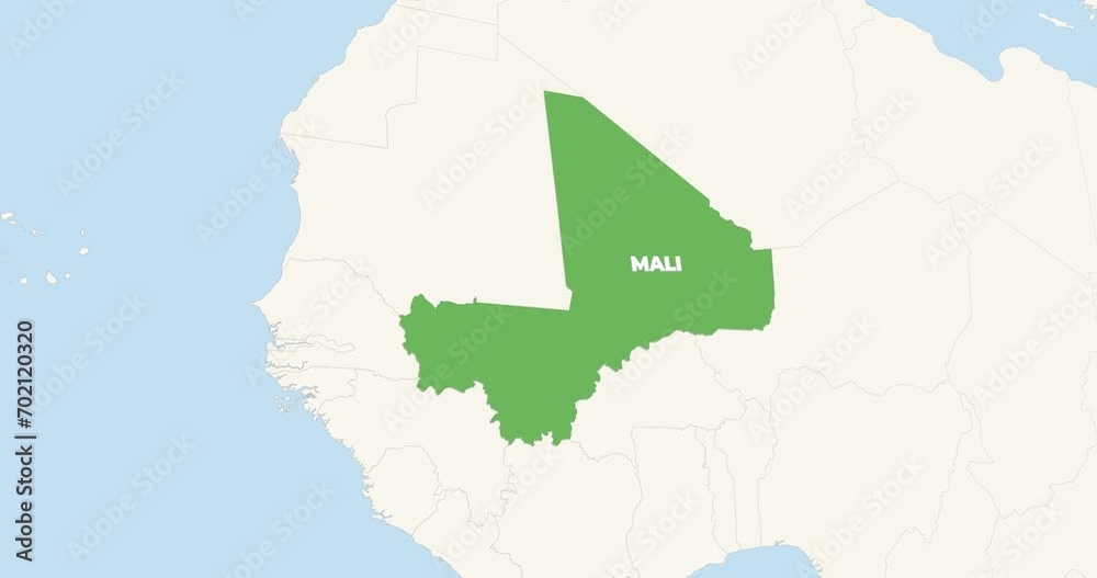 World Map Zoom In To Mali. Animation in 4K Video. Green Mali Territory ...