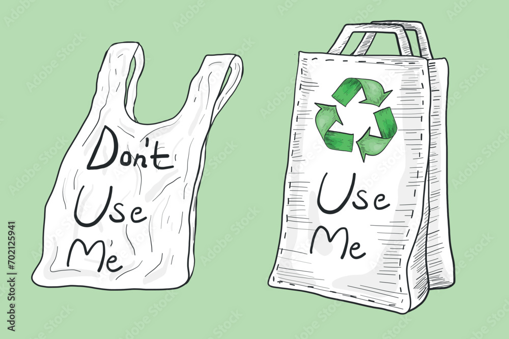 Stop Plastic Pollution. Don't Use Plastic Bag Use Eco Bags. Ecology and ...