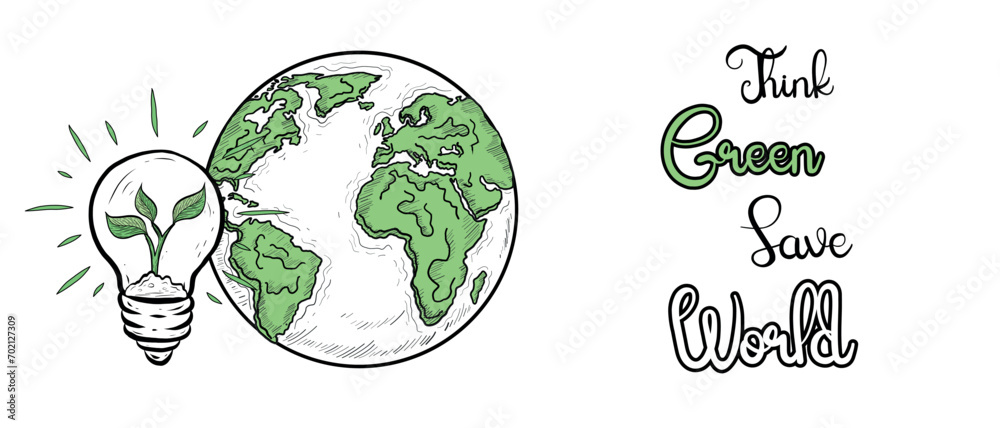 Think Green and Save the World. Clean Energy Concept Illustration. Hand ...