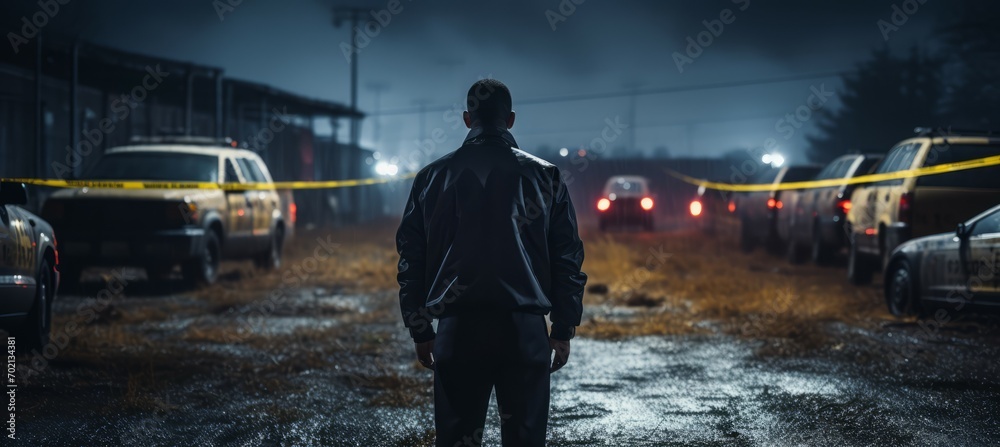 Police cop at night crime scene. Generative AI technology. Stock Photo ...