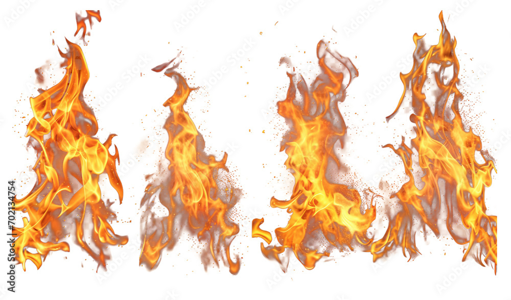 Burning fire flames isolated on transparent background. Set of glowing ...