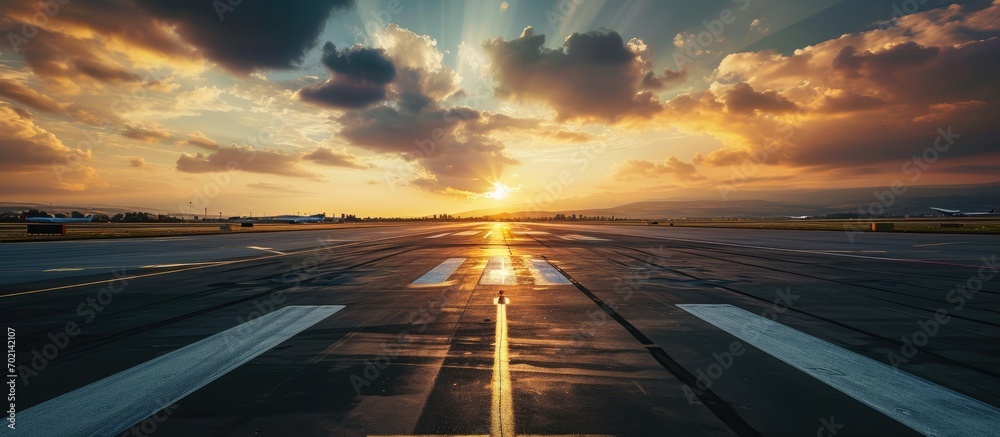 Endless white line Road markings along the edge of airport runway ...