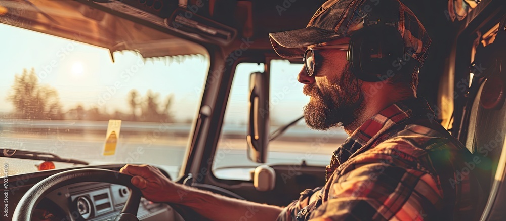 Ground Transportation Industry Theme Caucasian Trucker Driver CB Radio ...