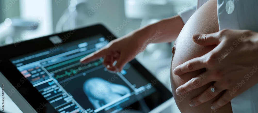 Cropped shot of a pregnant woman during ultrasound scanning at the ...