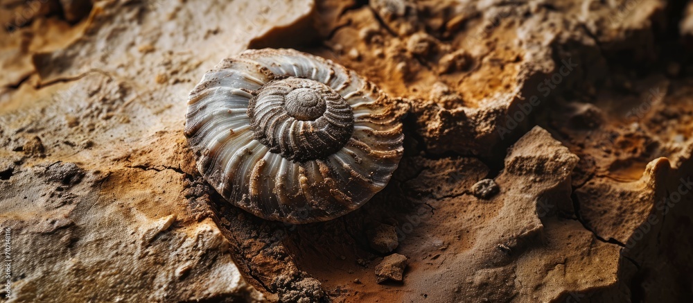 Ancient mollusk shell fossilized in clay Mollusk fossil. with copy ...