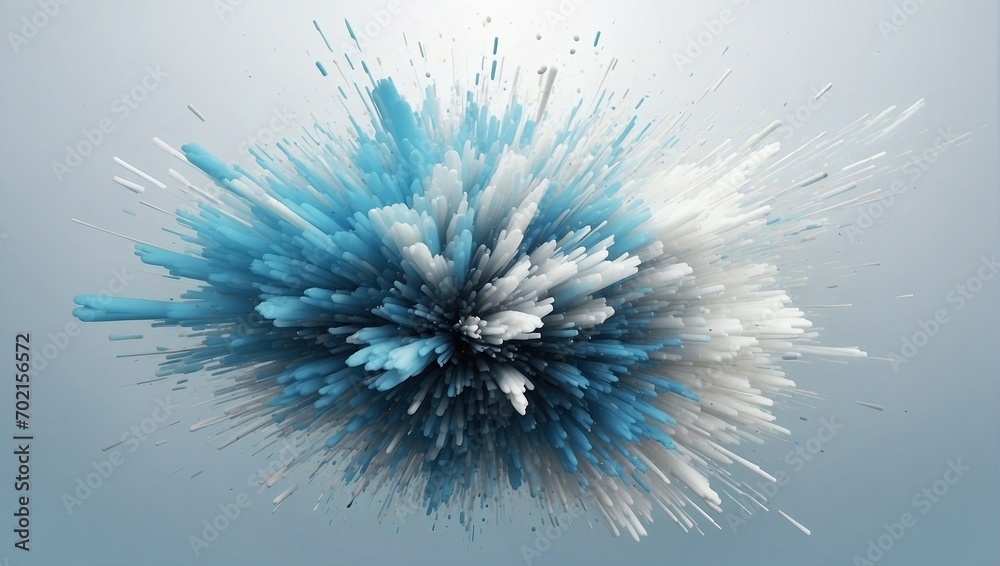 Explosion of baby-blue and white particles, spreading outward in a ...