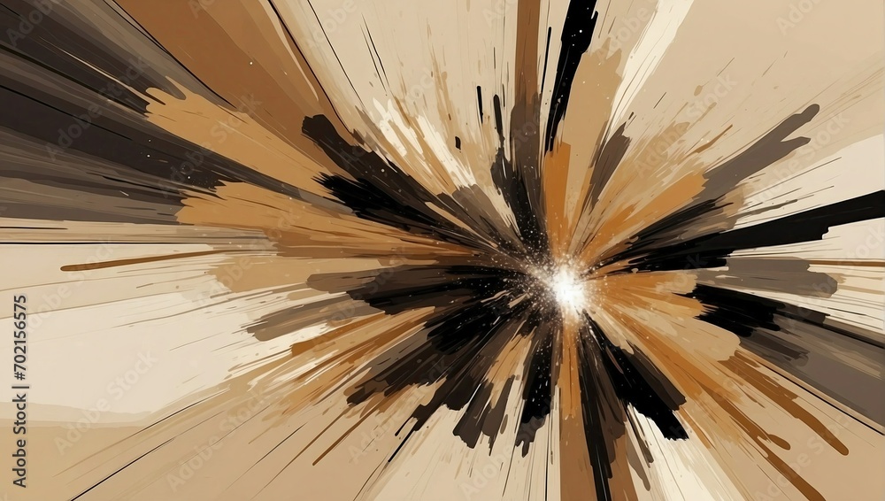 Explosion of beige, black, and brown particles, emanating from a bright ...