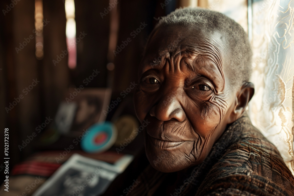 portrait of an elderly Black person. eyes reflecting generations of ...