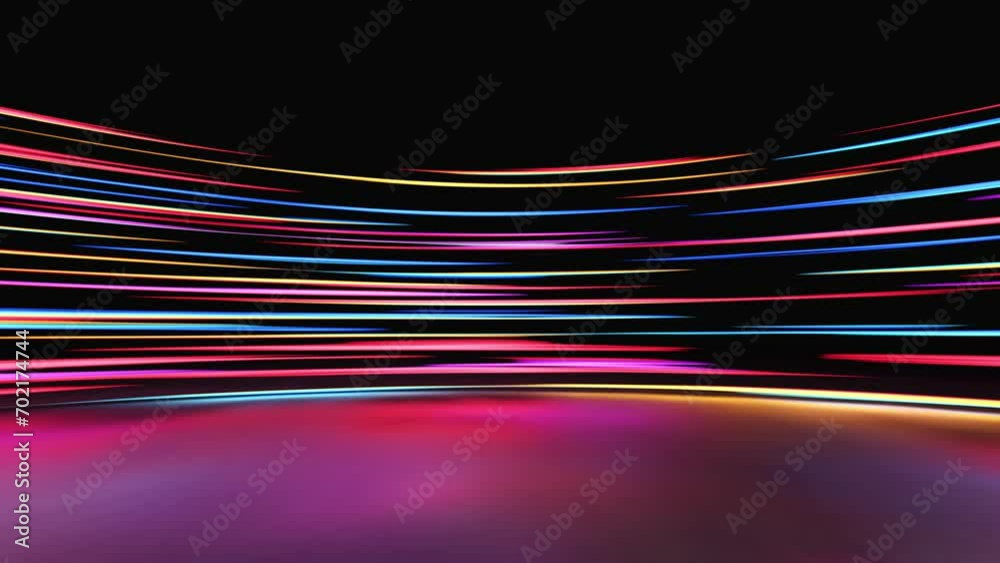 Futuristic vibrant colourful neon light curve of car lights driving at ...