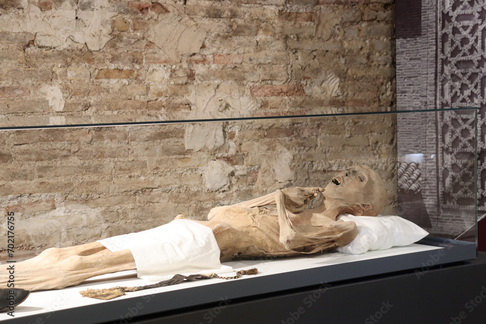 QUINTO, SPAIN- NOVEMBER 4, 2023: Mummy in the Mummies museum of Quinto ...