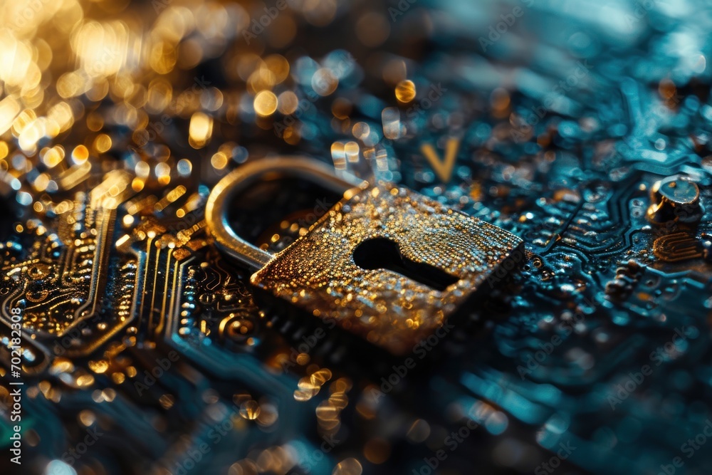 Visualizing cybersecurity with symbols, an image showcases a lock and ...