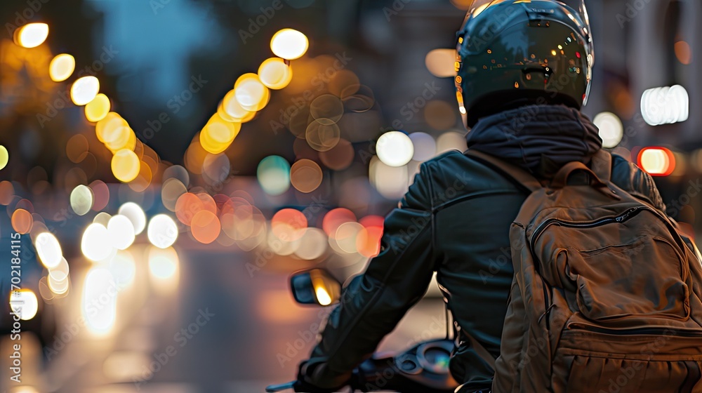 A motorcyclist on a bike overcomes urban challenges and obstacles ...