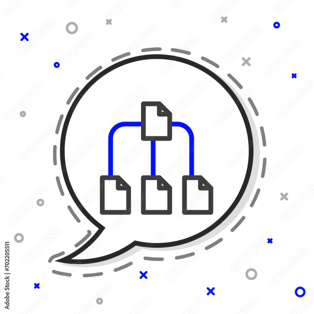 Line Folder tree icon isolated on white background. Computer network file folder organization ...