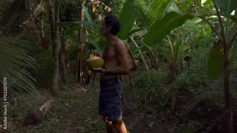 Man standing in dark jungle being scared by some wild animal ...