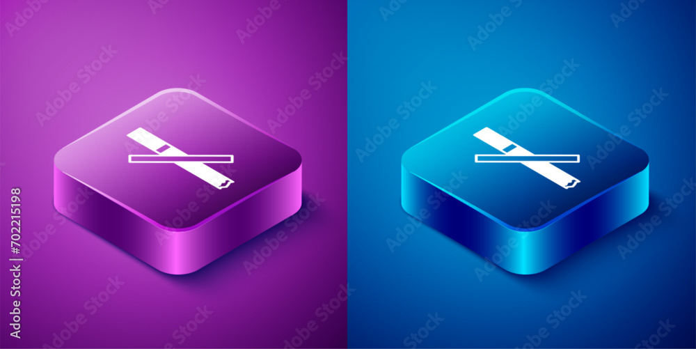 Isometric No smoking icon isolated on blue and purple background ...