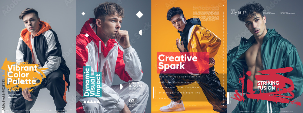 Stylish men's fashion poster set with a vibrant color palette and ...