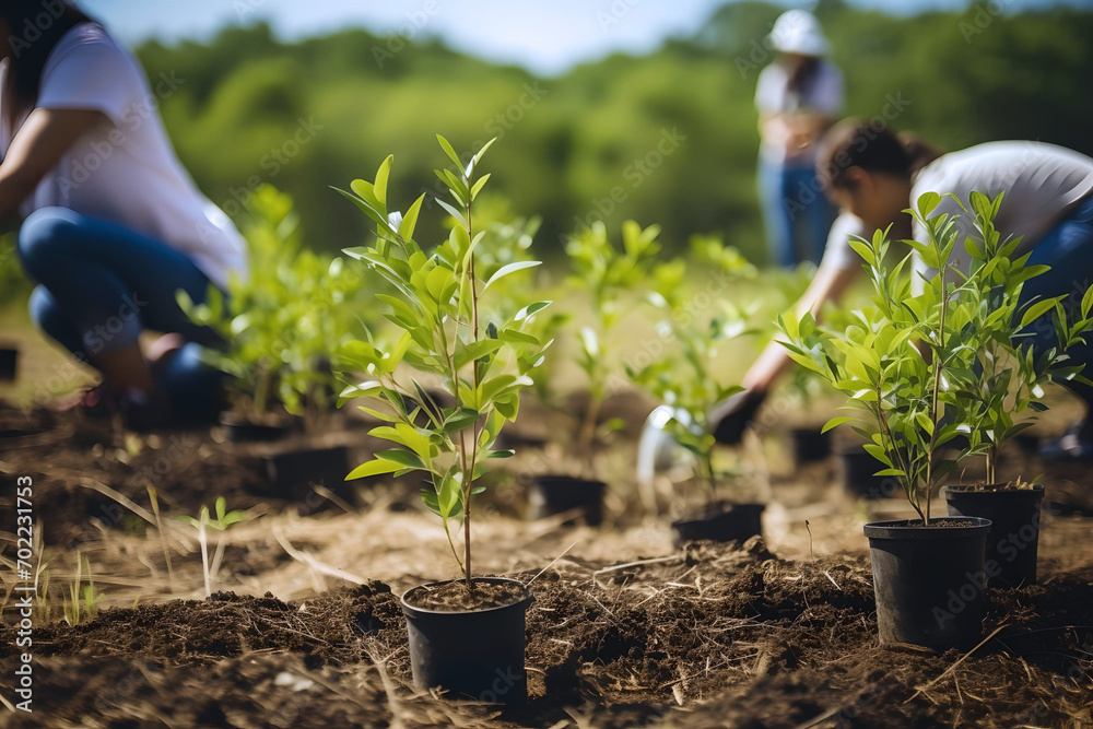 Activists plant trees as part of a reforestation project, a group of ...