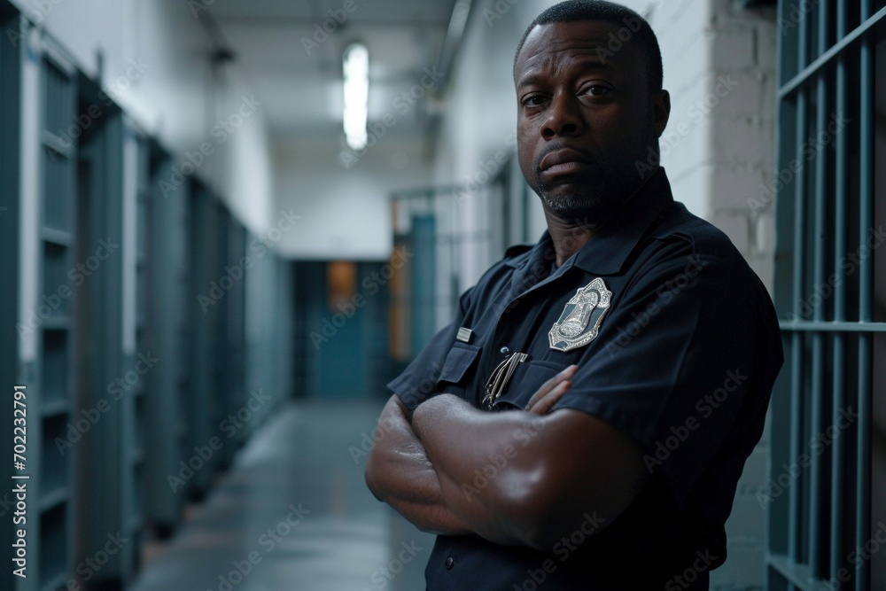 A vigilant black male officer working diligently to maintain control ...