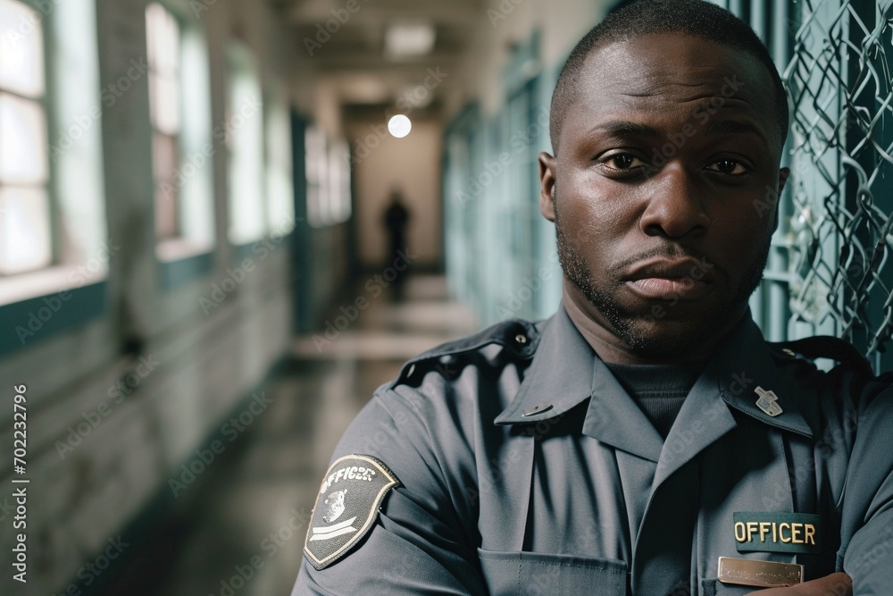 A vigilant black male officer working diligently to maintain control ...