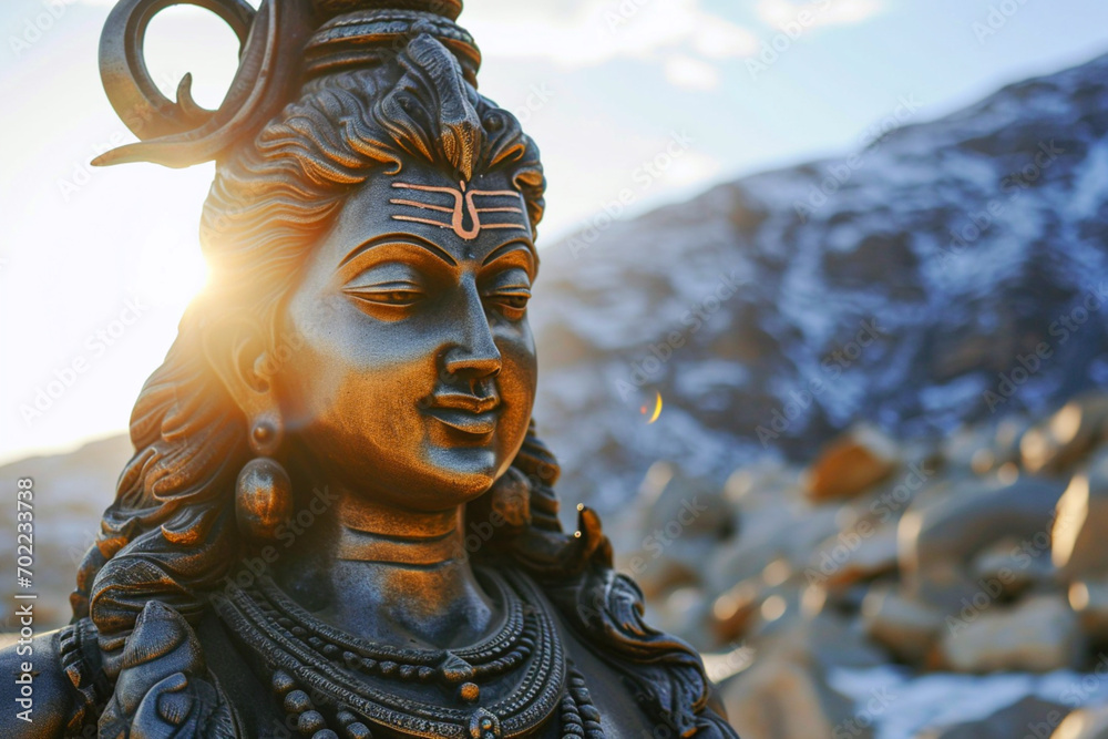 Statue of head of indian hindu Lord Shiva hand holding Trident. God ...