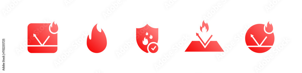 Fireproof icon set. Fire resistant materials. Fire resistance cover ...