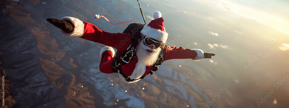 Fearless Santa Claus makes an exciting jump with a parachute, Santa ...