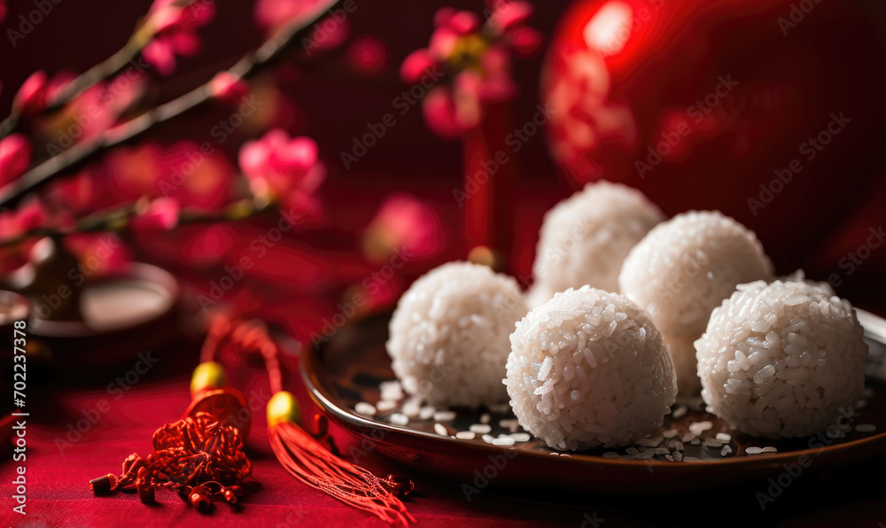 Tang yuan. Sweet rice balls in a plate. Chinese round sweet rice balls ...