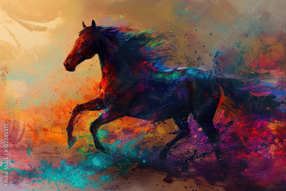 Vibrant brushstrokes bring a spirited mare to life, as she races ...