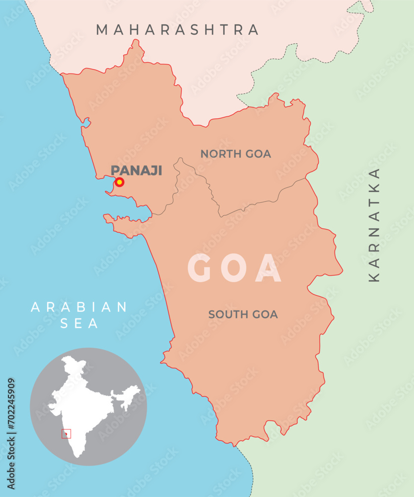 Goa district map with neighbour state Stock Vector | Adobe Stock