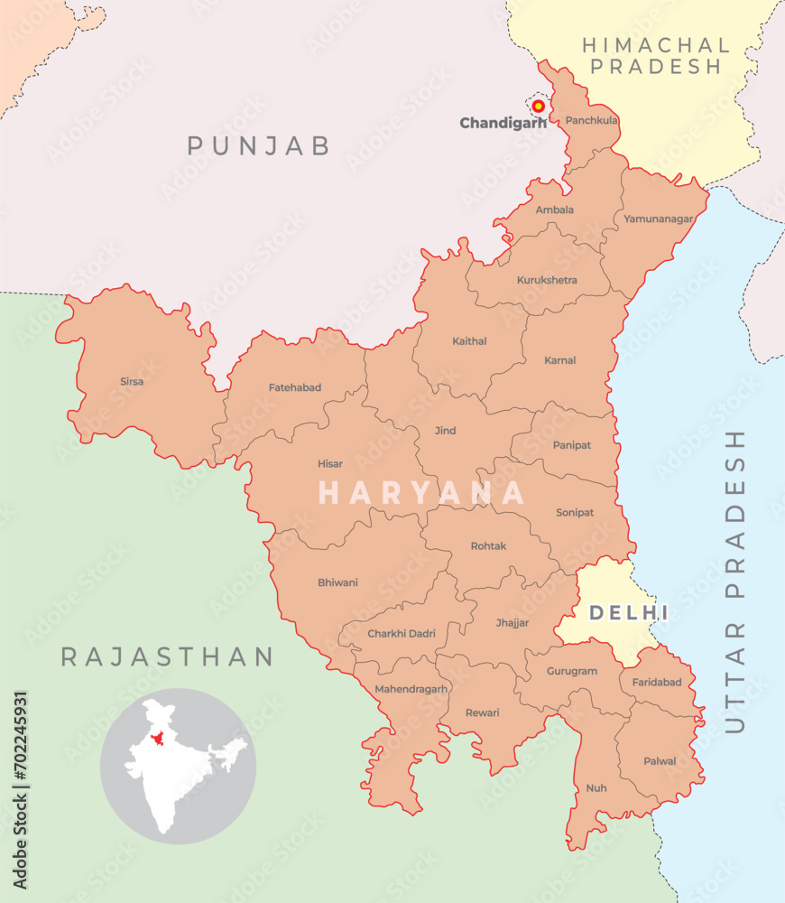 Haryana district map with neighbour state Stock Vector | Adobe Stock