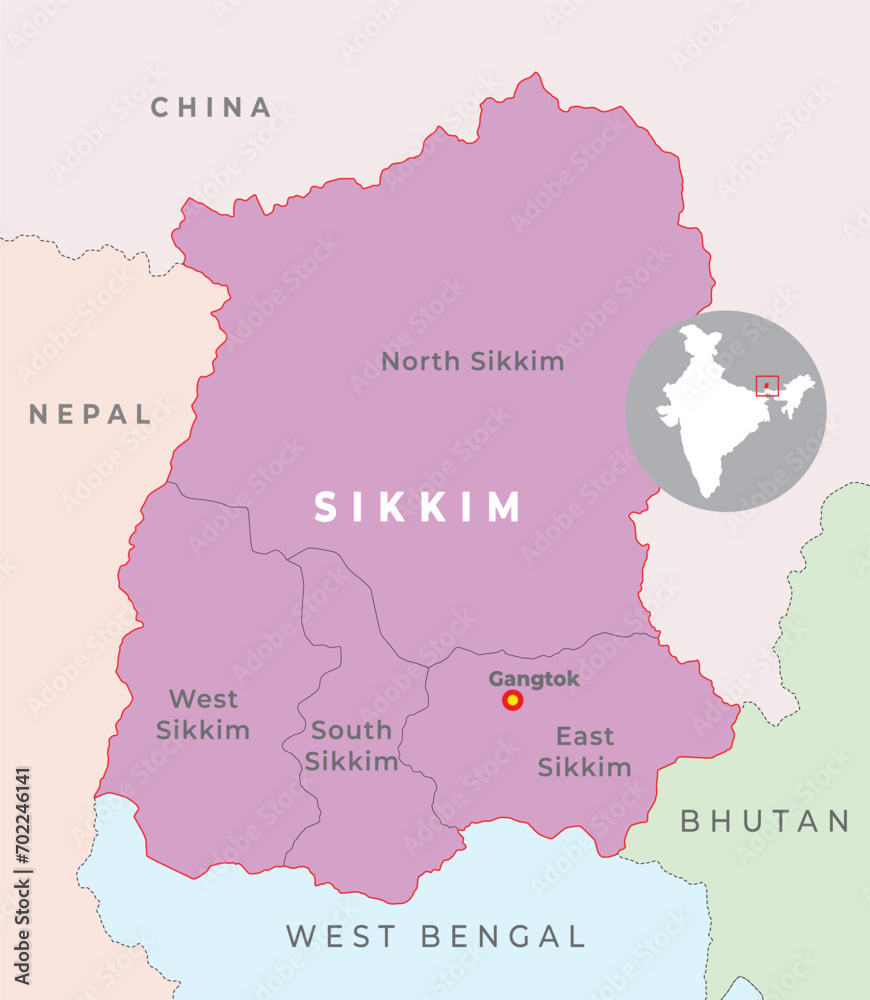 Sikkim district map with neighbour state and country Stock Vector | Adobe Stock