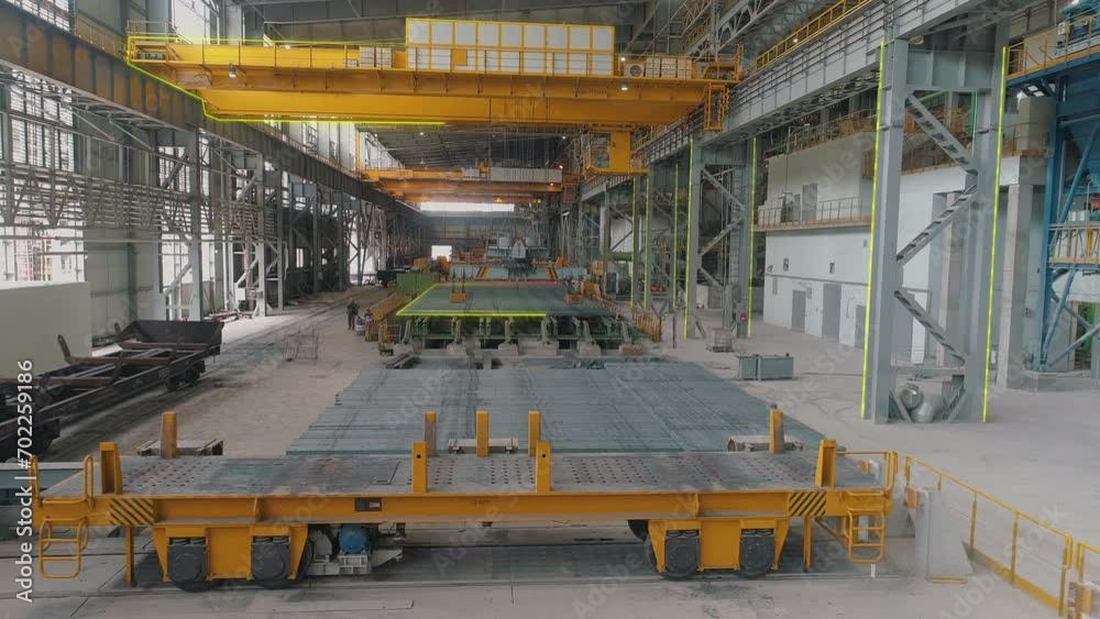 Crane beam in the factory shop. Interior of a metallurgical factory ...