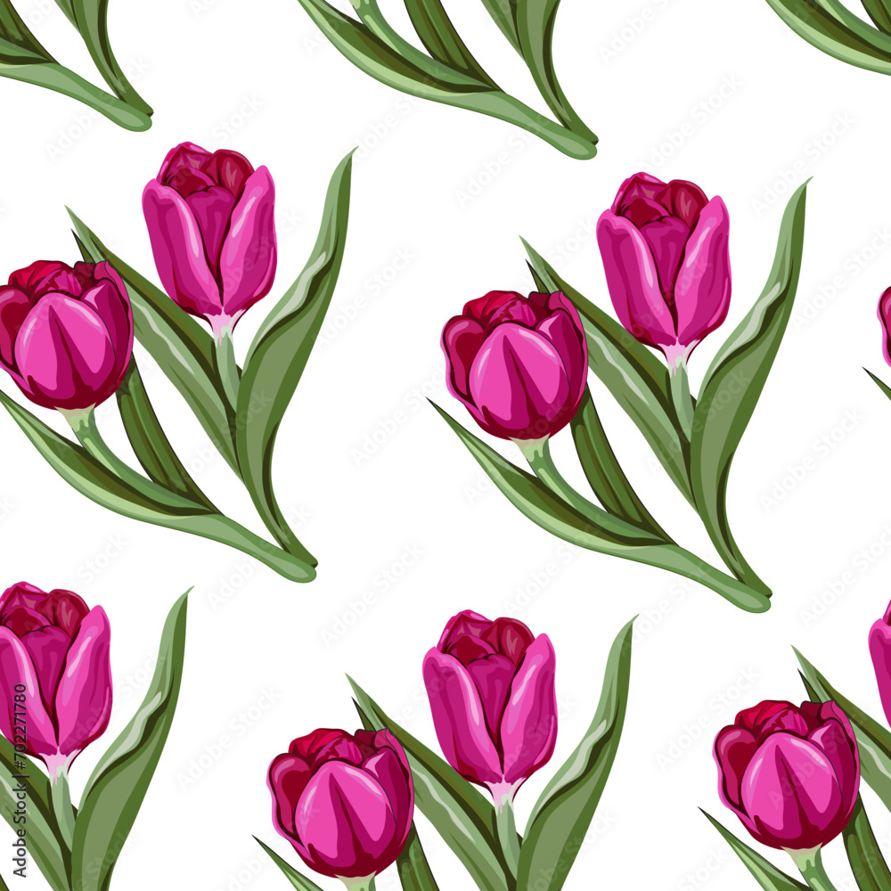 Tulip seamless pattern design for greeting cards and prints, flat hand ...
