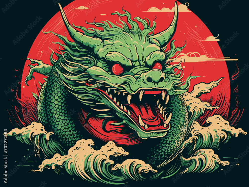 chinese dragon statue, colorful and dynamic illustration featuring a ...