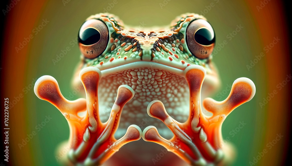 A macro shot focusing on the unique structure of a frog's feet ...