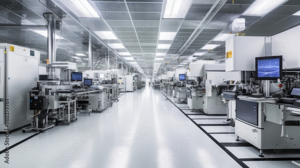 interior space of Advanced Semiconductor Production Fab Cleanroom with ...