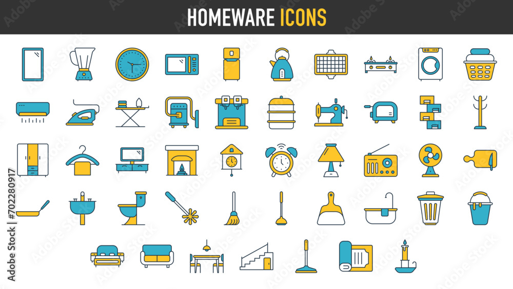 Homeware icons such as corkscrew, ac, squeezer, hand sanitizer, trash ...