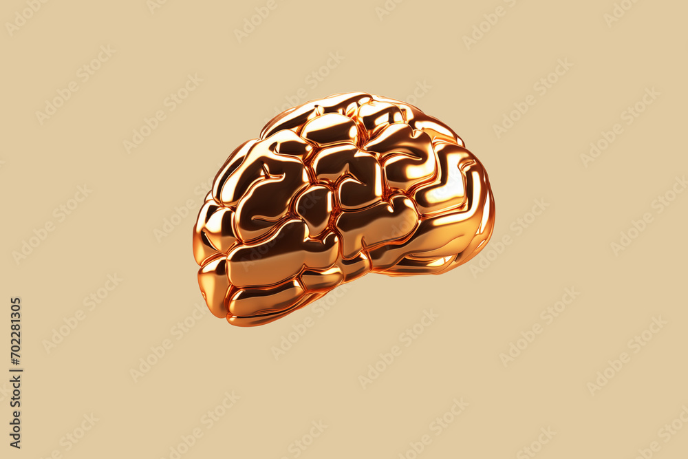Realistic model of golden human brain anatomy on gold background ...