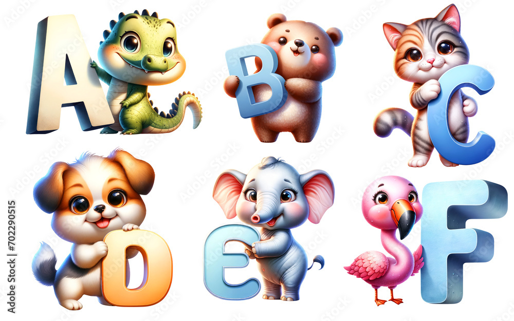 Cute Animals Alphabet Watercolor Clipart Transparent Designs,ABCDEF ...