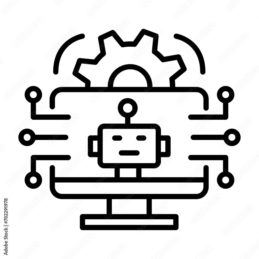 Calibration of Robotic Devices using AI and ML concept, Chip Crafting vector line icon design ...