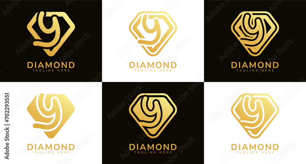 Set of diamond logos with initial letter Y. These logos combine letters ...