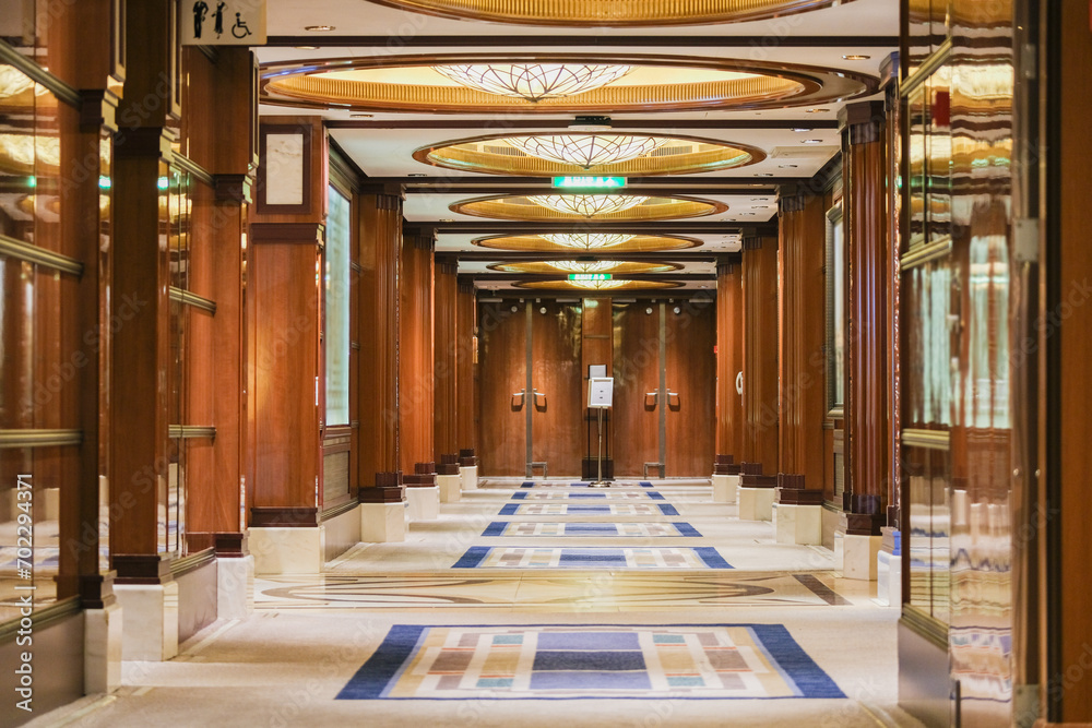 Art Deco interior design style furniture, carpets and paneling onboard ...