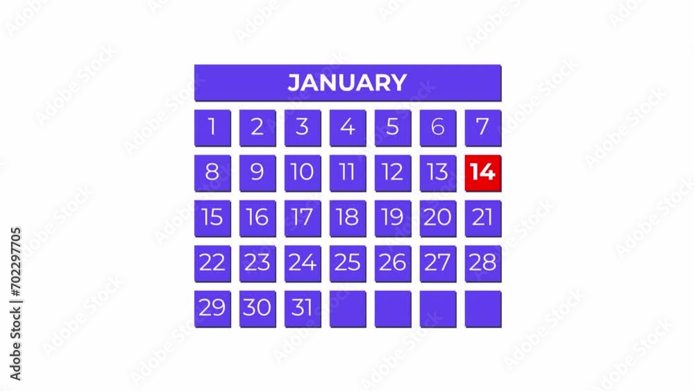14th January calendar icon animation. Alpha matte with transparent ...