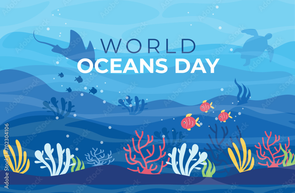 Background with sea. World oceans day background with underwater ocean ...