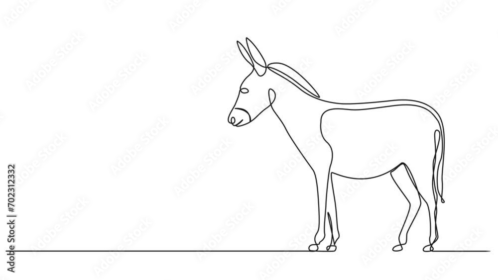 animated continuous single line drawing of a donkey, line art animation ...